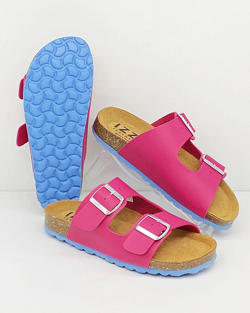 Klapki damskie profilowane na korku ekoskóra Izzi Alex Fuchsia ...